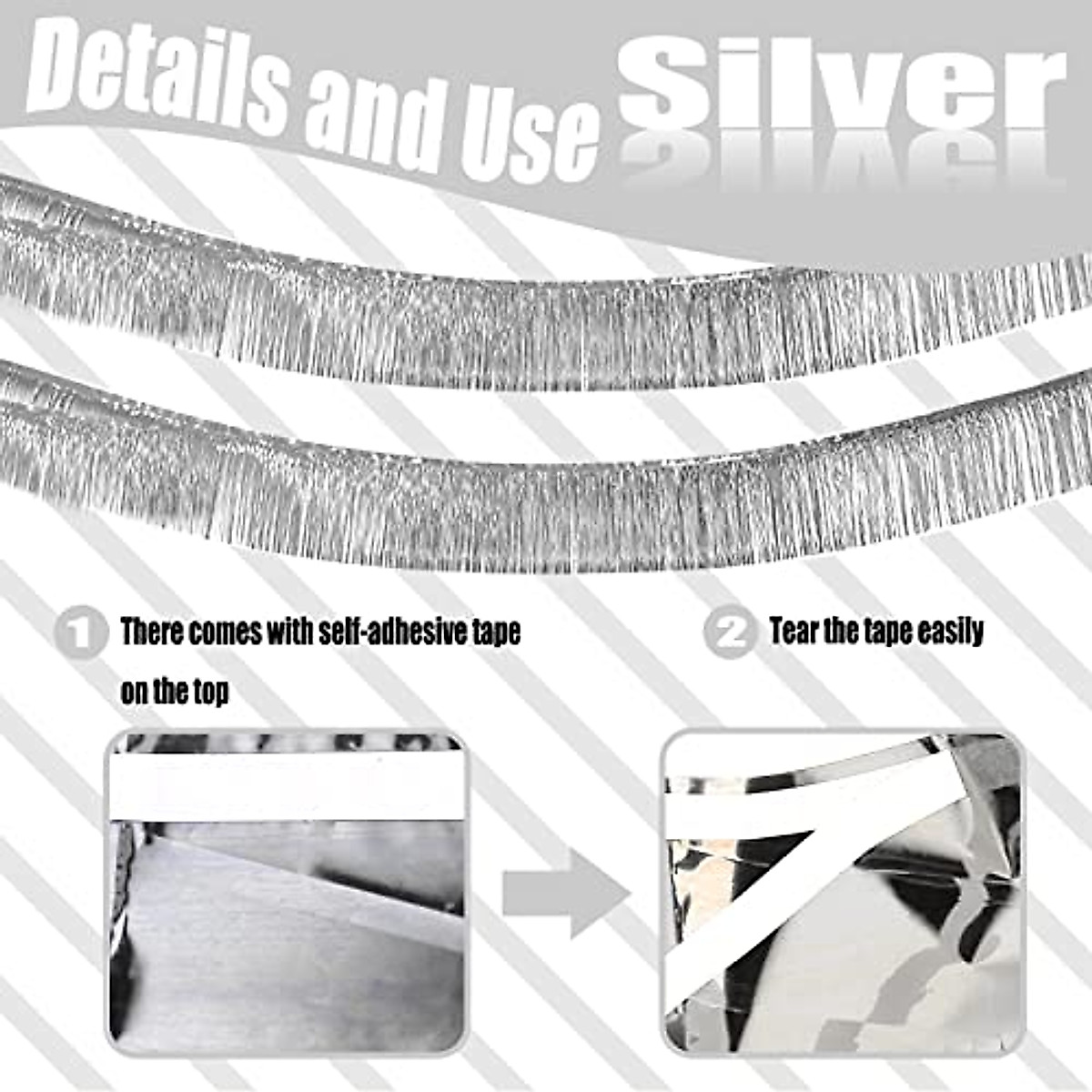 6 Pack 10 Feet Silver Foil Fringe Garland Metallic Tinsel Streamers Banner Wall Hanging Fringe Curtain Backdrop Banner for Parade Floats, Bachelorette, Wedding, Birthday Party Decorations
