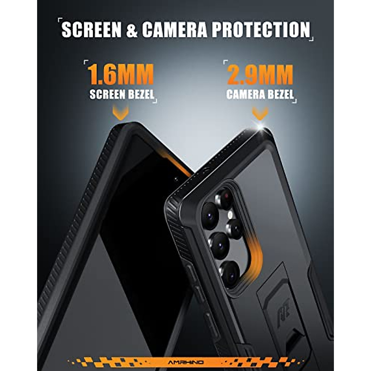 AMRHINO for Samsung Galaxy S22 Ultra Case with Built-in Screen Protector & Kickstand & Rugged Belt-Clip, [Extra Front Frame] Full-Body Heavy Duty Phone Case for Samsung S22 Ultra 5G 6.8 inch, Black