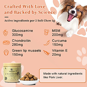 Wiffypets Hip and Joint Supplement Dogs with Glucasamine for Dogs, Hip Pain Relief for Small, Medium and Large Breed, Hip and Joint Chews for Dog MSM, Chondroitin 90 Count, Chicken Flavor