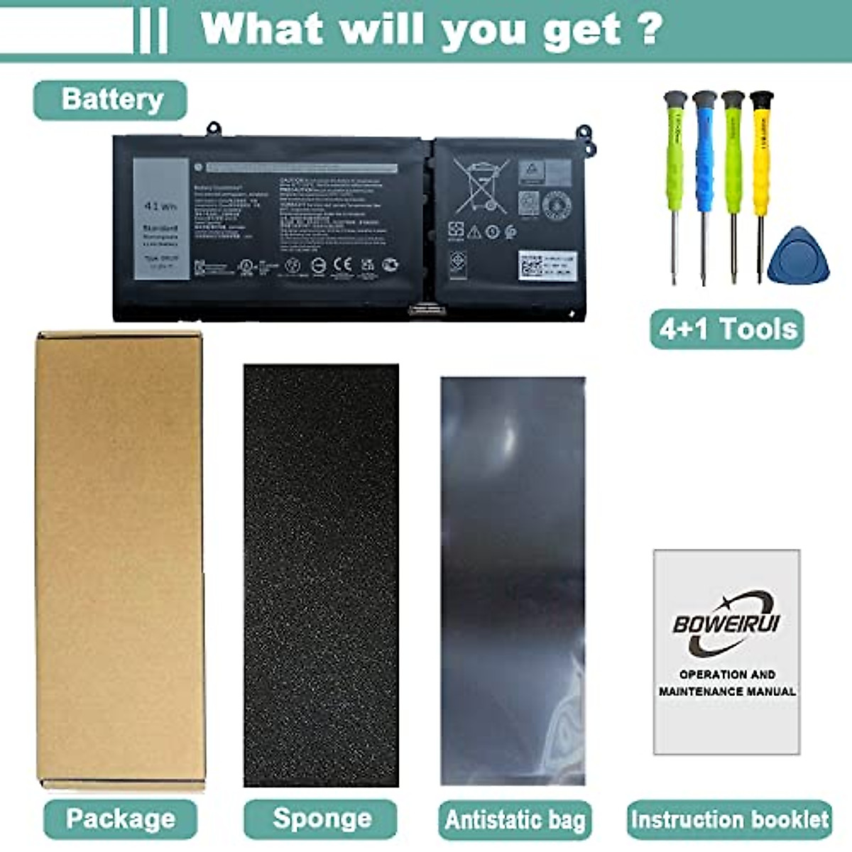 G91J0 41Wh Battery Replacement for Dell Latitude 3320 3330 3420 3520 Inspiron 3510 3511 3515 5310 5410 5418 5510 5515 5518 14 Plus 7420 7415 2-in-1 Vostro 3510 3515 3511 5310 5510 Series V6W33 TN70C