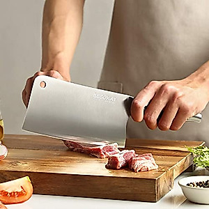 BECOKAY Meat Cleaver Knife, Professional 7 Inch Light Bone Chopping Butcher Knife with Heavy Duty Blade, German Stainless Steel Blade Chopper with Metal Handle, Chinese Chef Knife for Kitchen