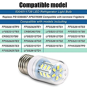 Freeboy 5304511738 LED Refrigerator Light Bulb Replacement for Frigidaire Electrolux Kenmore Refrigerator PS12364857, AP6278388, 4584444, KEI D34L Refrigerator Bulbs-3.5W White Light (3''×1.2'')