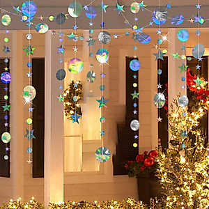 Twinkle Little Star Garlands Iridescent Party Supplies Holographic Hanging Stars Streamer Euphoria Birthday Decorations Circle dot Streamer Banner Backdrop Ramadan EID Graduation Disco Party Supplies