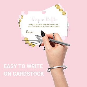 Pink and Gold Diaper Raffle Tickets, Girls Baby Shower Games for Prizes, Baby Shower Diaper Raffle Invitation Insert Cards, 25 Pack