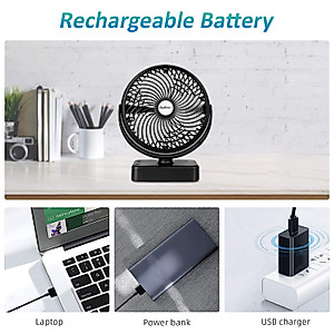 7-Inch Camping Fan with LED Lantern, 5000mAh Rechargeable Battery/USB Operated Fan with Hanging Hook for Tent Car RV