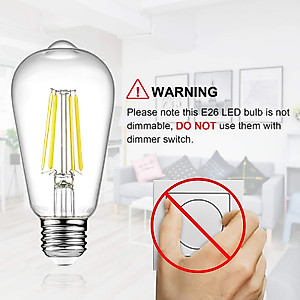 Ascher Vintage LED Edison Bulbs, 6W, Equivalent 60W, High Brightness Daylight White 4000K, ST58 Antique LED Filament Bulbs with 80+ CRI, E26 Medium Base, Non-Dimmable, Clear Glass, Pack of 6