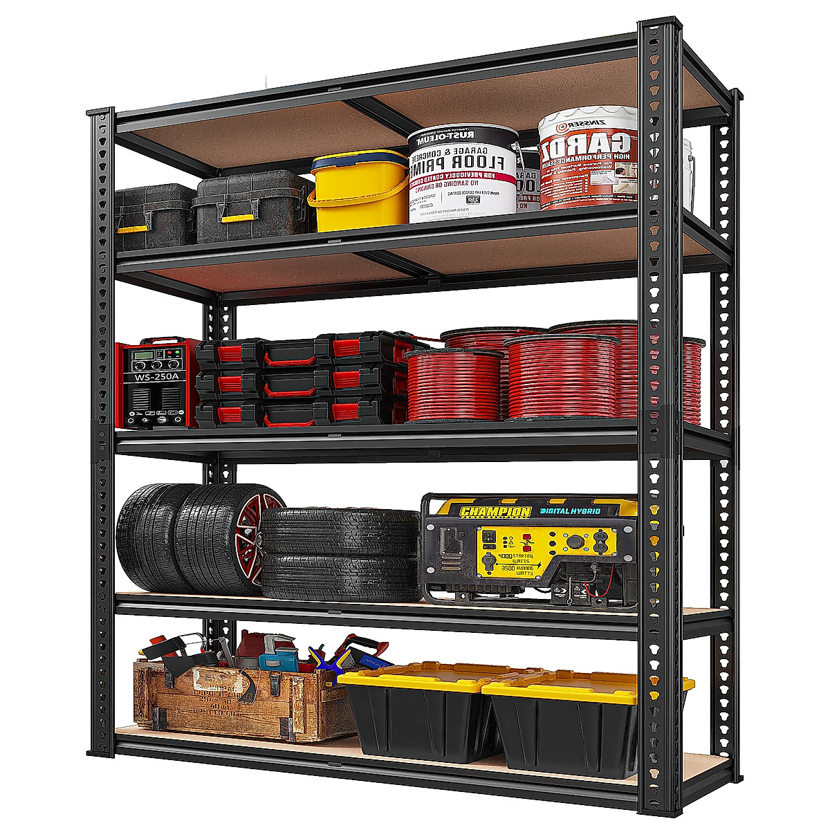 REIBII 72''H Garage Shelving 2500LBS Storage Shelves Heavy Duty Shelving 5 Tier Metal Shelves for Garage Shelves Adjustable Shelving Units and Storage for Closet Pantry Shelf, 72" H x 40" W x 19.7" D