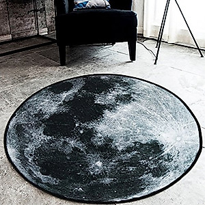 SYROVIA™ Grey Moon Round Area Rug 2' in Diameter Bedroom Carpet Shaggy Soft Chair Mat Washable Doormat