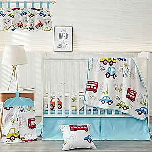 Brandream 6Piece Boys Crib Bedding Set Baby Vehicle Nursery Bedding with Car Trucks