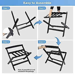 ALAPUR Luggage Rack for Guest Room, Folding Luggage Holder with Storage Shelf , Suitcase Stand for Bedroom,Guest Room,Hotel，Black