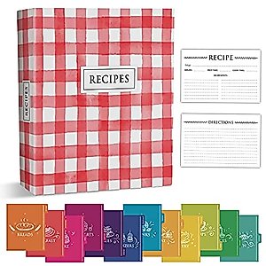 3 Ring Binder Set Plaid, Recipe Notebook with 50 Recipe Cards 4x6, Recipe Organizer Full Page Dividers and Plastic Page Covers, Recipe Book for Own Recipes Binder, Recipe Binder Kit