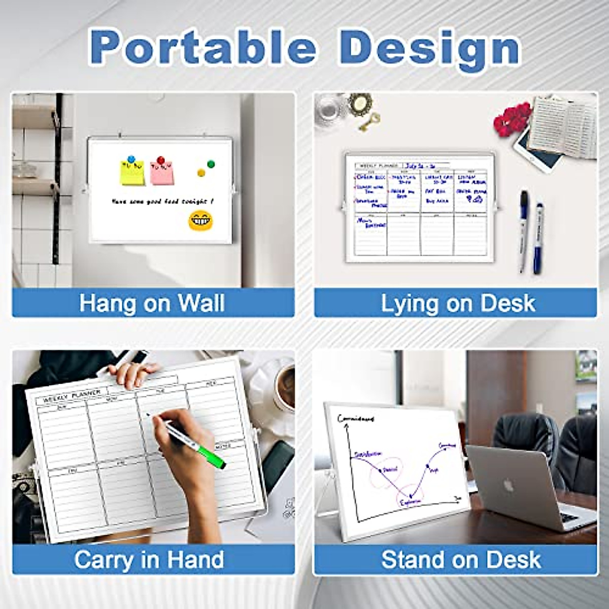 Weekly Dry Erase Board, White Board Dry Erase 16"X12", Double-Sided Magnetic Whiteboard Dry Erase Calendar with Stand for Wall and Desktop, Portable Calendar Whiteboard for Drawing, Writing, Planning