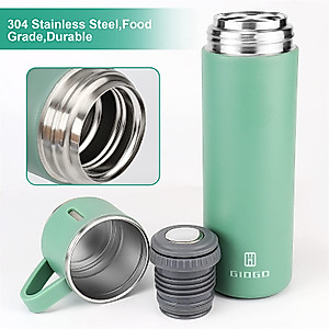 Stainless Steel Thermo 500ml/16.9oz Vacuum Insulated Bottle with Cup for Coffee Hot drink and Cold drink water flask.(Green,Single)