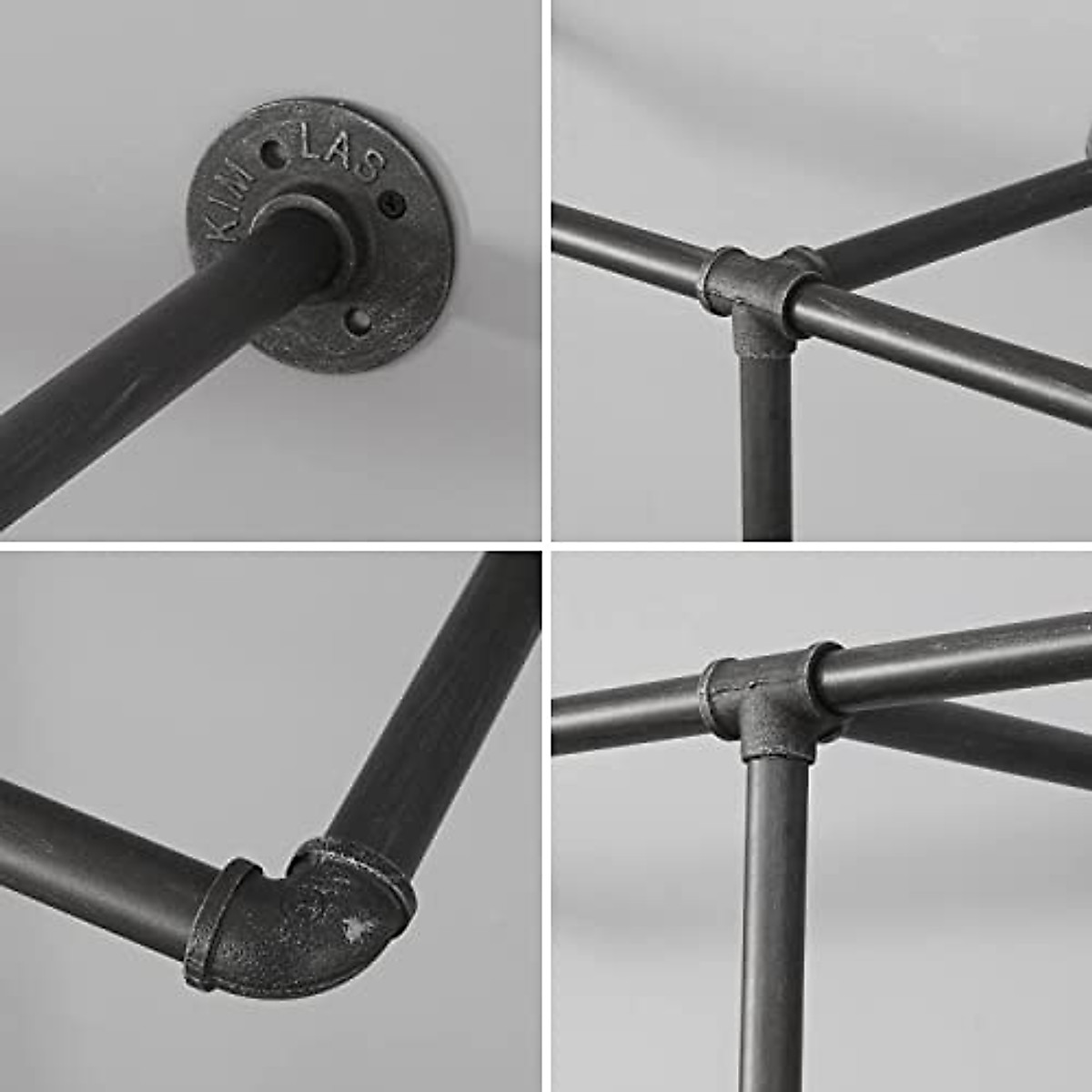 WJJAYY Industrial Pipe Clothes Rack, Heavy Duty Wall Mounted Black Iron Garment Bar,Retail Display Rack Closet Storage Clothes Organizer (47.2, Black)