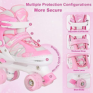 Kids Roller Skates for Girls Child Beginner Toddlers, 4 Sizes Adjustable Roller Skates with Light up Wheels for Children, patines para niñas patins à roulettes Enfants Filles - Extra Small Size