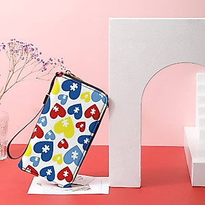 FunnyStar Autism Awareness Pattern Travel Wallet Leather Wristlet Purse Portable Case For Boarding Pass ID Money Tickets With Zipper