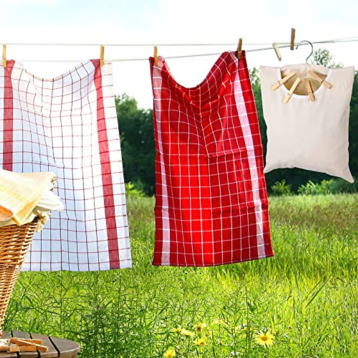 Clothes Pins Bag Holder Laundry Canvas Clothespin Bag with Hanging Hook, 100 Pieces 2.8 x 0.4 Inch Large Wooden Clips Wood Clothespins with Spring for Line-Drying