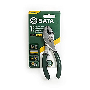SATA 6-Inch Slip-Joint Pliers, Chrome Vanadium Steel Body, with Green Handles and Rivet Joint Assembly - ST70511ST