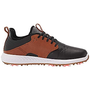 Puma Men's Ignite Pwradapt Caged Crafted Golf Shoe, Puma Black-Leather Brown-Puma Team Gold, 9