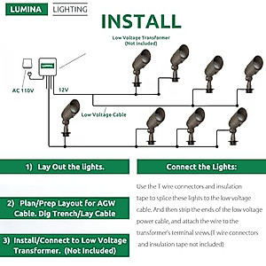 Lumina 4W LED Landscape Lights Cast-Aluminum Waterproof Outdoor Low Voltage Spotlights for Walls Trees Flags Light with Warm White 4W MR16 LED Bulb and ABS Ground Stake Bronze SFL0104-BZLED6 (6PK)