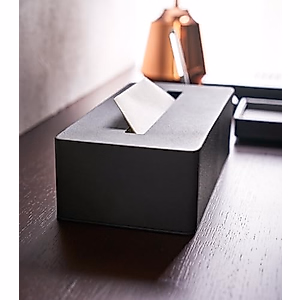 Yamazaki Home Rectangular Reusable Tissue Box Holder Cover Metal Container Case for Kitchen Bathroom or Bedroom Steel One Size Black