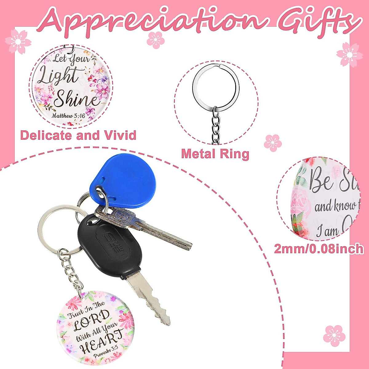 Janmercy 120 Pcs Acrylic Christian Keychain Floral Bible Verse Keychain Religious Scripture Gifts Jewelry Gifts for Women Men(Bright, Bright)