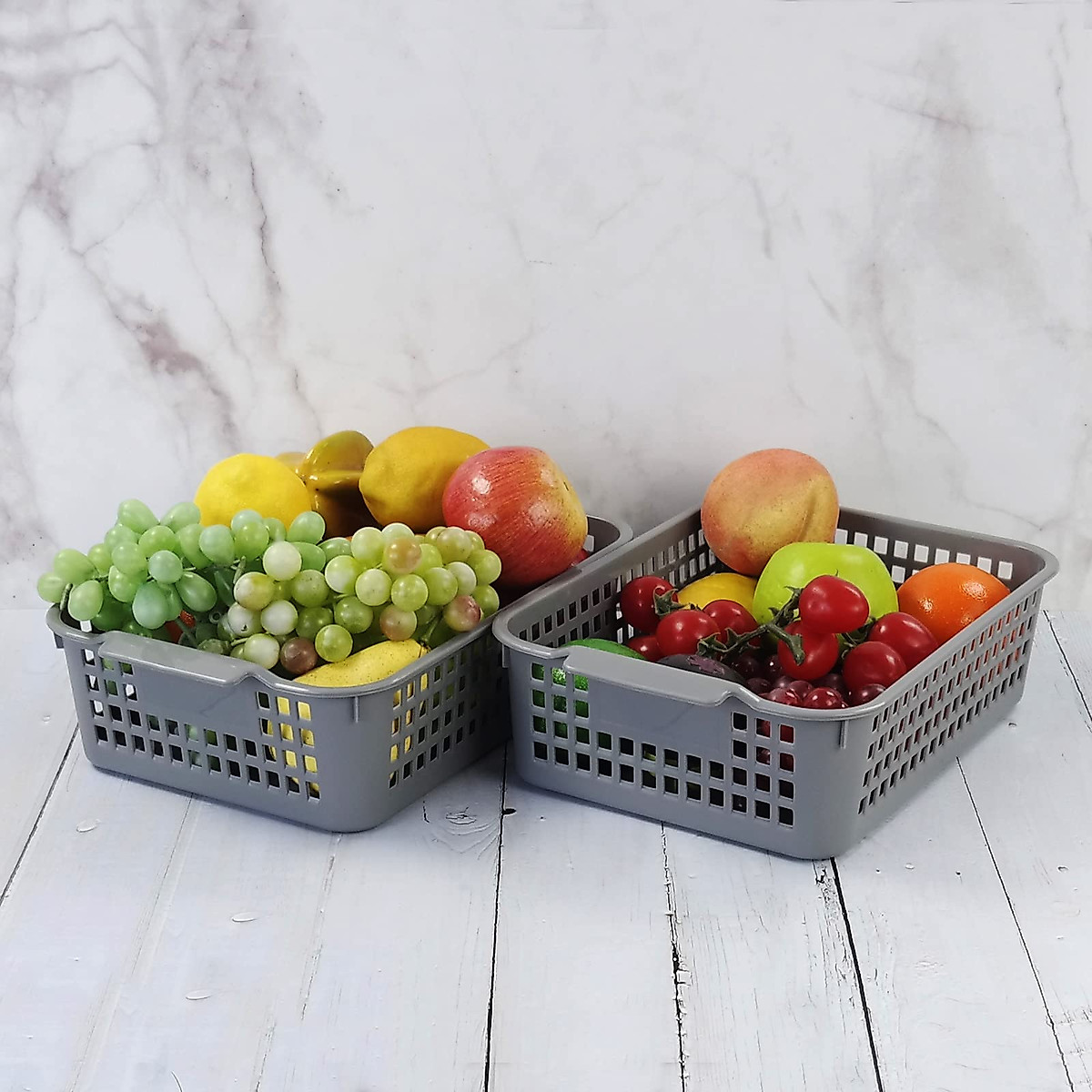 Gloreen 6 Packs Plastic Storage Basket, Grey Small Organizing Baskets, F