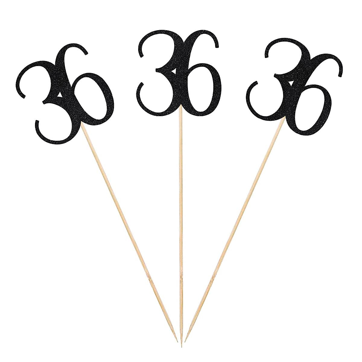Black Glitter 36th Birthday Centerpiece Sticks, 12-Pack Number 36 Table Topper Anniversary Party Decorations