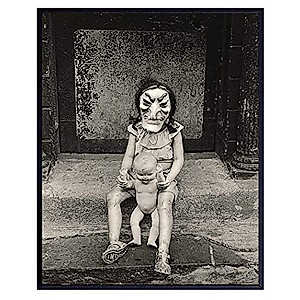 Weird Creepy Girl in Scary Witch Halloween Mask Vintage Photo Picture - Gift for Gothic Home Decor, Witchcraft, Horror Movie Fans - Retro Photograph Wall Art Poster Print - 8x10 Room Decorations