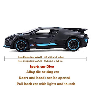 haomsj Bugatti Divo Diecast Metal Model Cars for Boy Toys Age 3-12 Pull Back Vehicles with Music Doors and Hood Can Be Opened(Gray)