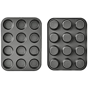 Amazon Basics Nonstick Muffin Baking Pan, 12 Cups - Set of 2