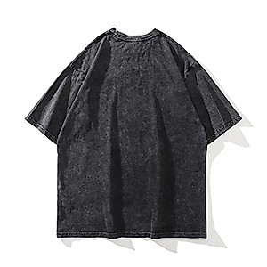 Aelfric Eden Men’s Washed Doberman Graphic Tee T-Shirts Oversized Letter Graphic Print Elements Short Sleeve Crewneck Tee