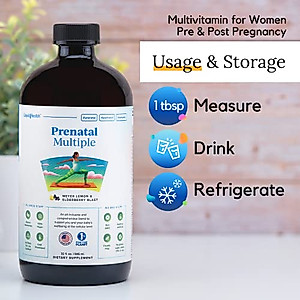 LIQUIDHEALTH 32 Oz Prenatal Vitamin, Postnatal Vitamin & Liquid Women’s Prenatal Multivitamin, Vegan Folate Supplement for Women with Iron, Choline, Calcium, Gluten-Free, Sugar-Free, Dairy-Free
