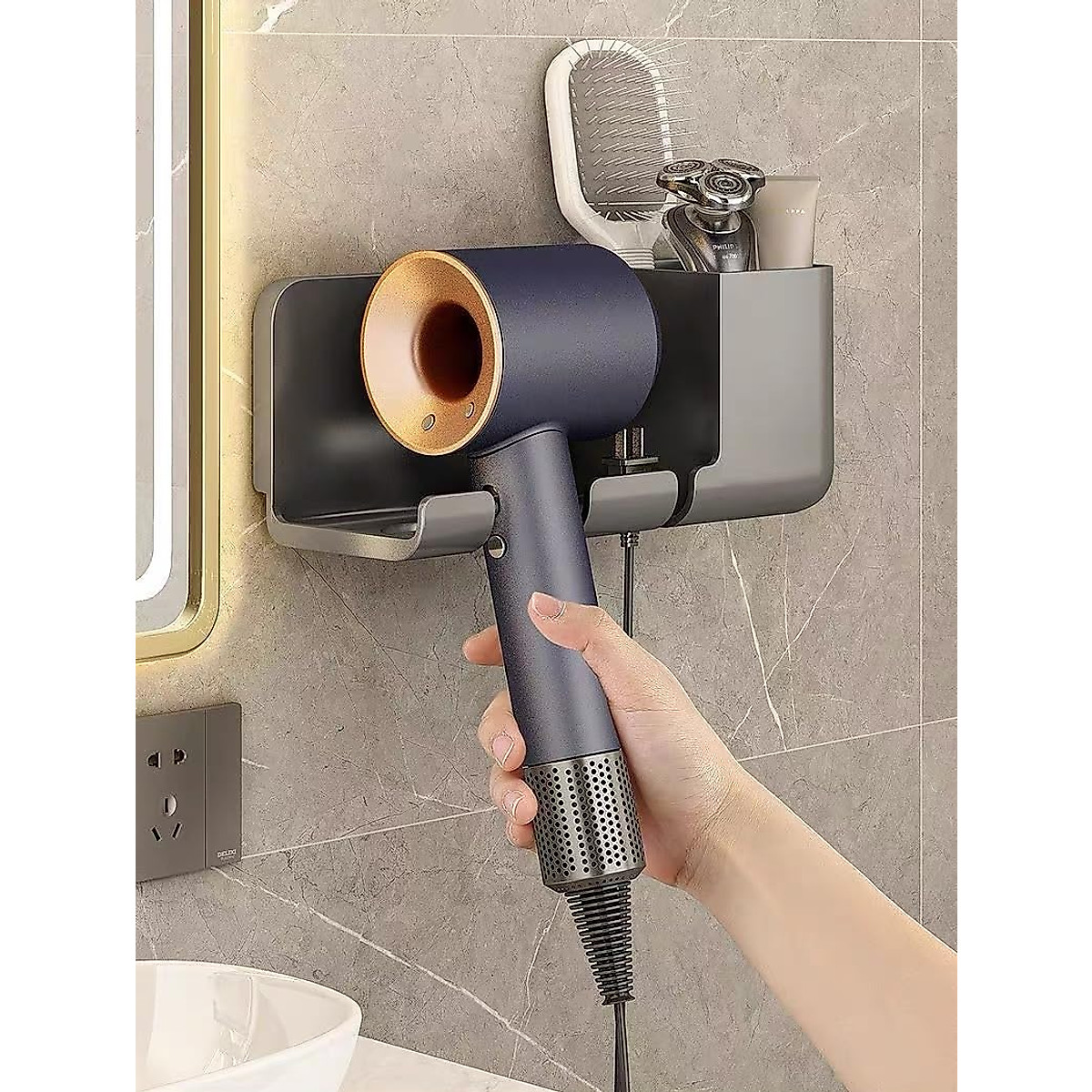 ZCYJHOT Hair Dryer Holder Wall Mounted, Self Adhesive Hair Dryer organizer Wall Mount, Blow Dryer Holder for Dyson Supersonic, Hair Dryer Stand for Bathroom