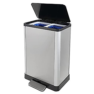 WICHEMI 30L Dual Trash Can, 2 x 4 Gal (2 x 15L) Stainless Steel Kitchen Garbage Can, Step-on Classified Recycle Garbage Bin with Soft-Close Lid & Removable Inner Buckets, Fingerprint-Proof, Airtight