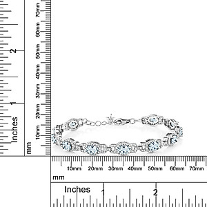 Gem Stone King Sky Blue Aquamarine 925 Sterling Silver Tennis Bracelet For Women (9.10 Cttw, March Gemstone Birthstone, Oval 6X4MM, 7 Inch With 1 Inch Extender)