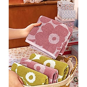 Jacquotha Decorative Hand Towels 4 Pack (Pink & Yellow) - Sun Floral Hand Towel Set for Girls Women, Soft and Quick Drying