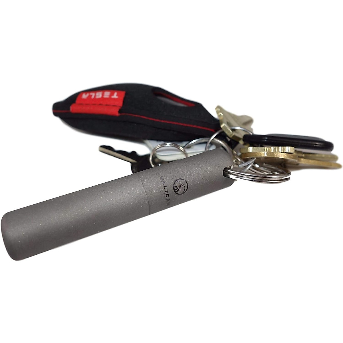 Valtcan Toothpick Holder Titanium Full Metal Portable Canister Keychain Pocket Caddy EDC Fob Design 1Oz Lightweight for Matches battery and Airtight Waterproof for Flavored Toothpicks