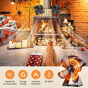 Reusii Heat Powered Stove Fan - Upgrade 4 Blade Silent Wood Stove Fan, non-Electricity Bidirectional Heat Conduction Fireplace Fan for Home Wood Log Burning, Circulating Warm Air and Eco Friendly