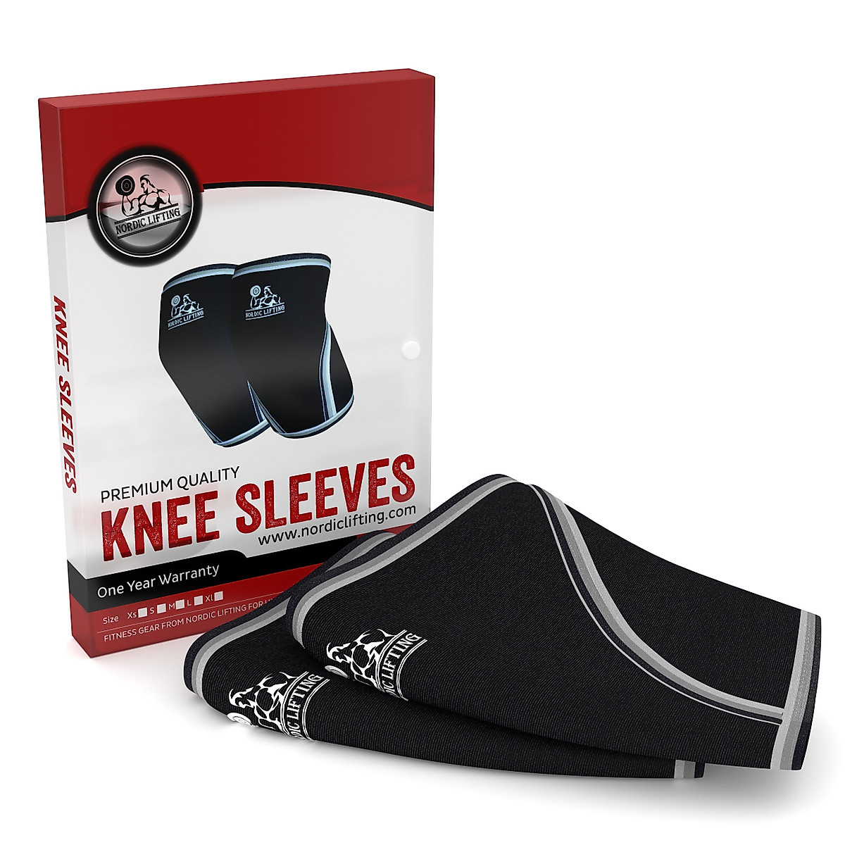 Nordic Lifting Knee Sleeves (1 Pair) 7mm, Black, X-Large and Wrist Wraps + Lifting Straps (2 Pairs) Red