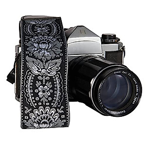 Art Tribute Camera Strap Royal Silver & Black Woven For All DSLR Camera. Embroidered Elegant Universal Neck & Shoulder Strap, Unique Pattern, Best Gift for Men & Women Photographers