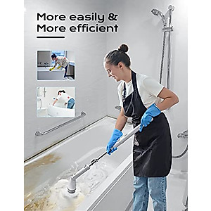 Eletalker Electric Spin Scrubber, 𝟮𝟬𝟮𝟰 𝗡𝗲𝘄 Cordless Cleaning Brush with 2 Adjustable Speeds, Extension Arm and 4 Replaceable Head, Shower Scrubber for Bathtub Tile Sink Bathroom Kitchen Grout