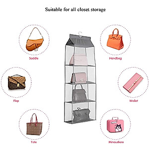 MICOKAY Hanging Handbag Purse Organizer, Purse Storage Organizer Holder for Wardrobe Closet Hanging Shelves (4 Pockets) (Beige)