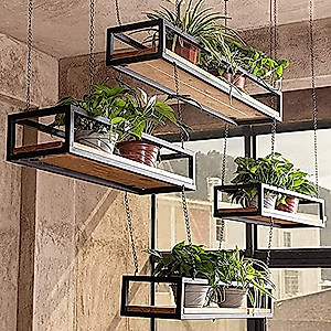 Ceiling Hanging Shelf Kitchen Storage Shelving, Flower Stand, Plant Railing Shelf with Solid Wood Board and Iron Frame, for Bar Flower Shop Balcony (Size : 120cm)