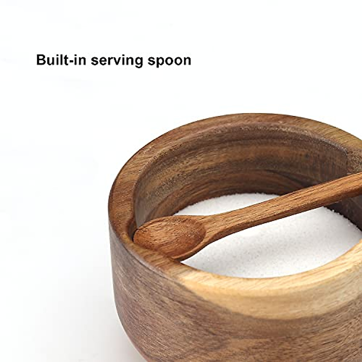 KITCHENDAO Large Acacia Salt Cellar Box Bowl with Built-in Spoon and Marble Lid, Solid Natural Acacia Wood Bath Sea Salt Container, Grey Marble Lid, Pepper Sealer Pinch Bowl, 10oz Capacity