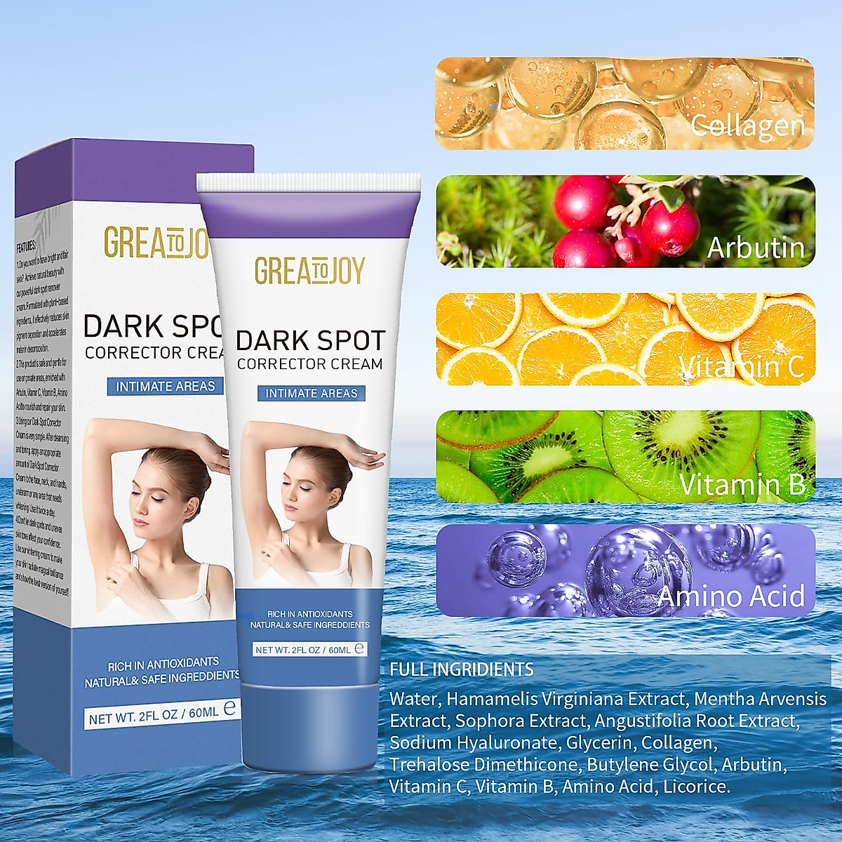 Greatojoy Underarm Cream - Dark Spot Corrector Cream – for Face, Body, Underarm, Armpit, Neck, Back, Legs, Elbows, Intimate Areas - for an Instant Result (2OZ/60ML)