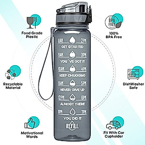 Geritto Motivational Water Bottle with Time Marker, 26/32 Oz BPA Free Water Bottles with Fruit Strainer, Wide Mouth and Fast Water Flow Motivational Water Bottle, Leak-Proof Water Bottle with Strap