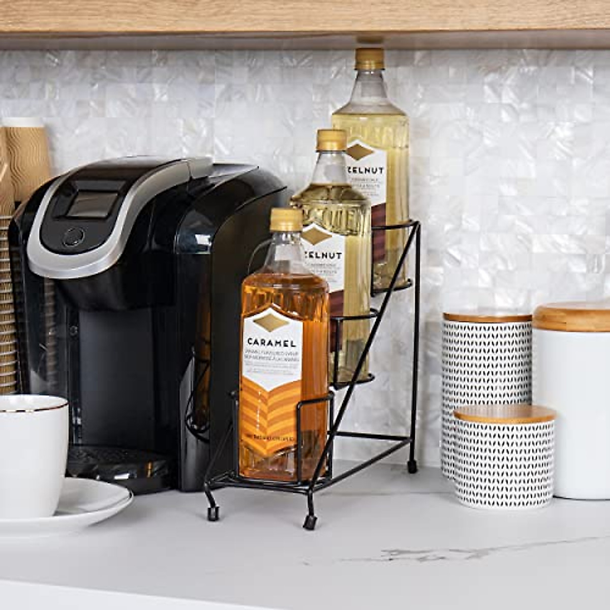 Mind Reader Alloy Collection, 3-Compartment Graduated Bottle Stand, Countertop Organizer, Metal, 4.25" L x 14" W x 10.75" H, Black