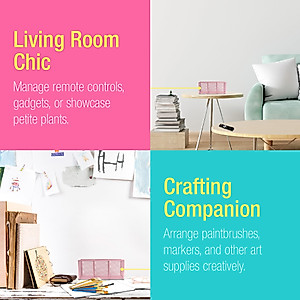 Jolly Desk Duo Pack Mesh Metal Pen Pencil Holder With 3 Rectangular Compartments in Black and Pink Organization for Your Desk Office Classroom Home