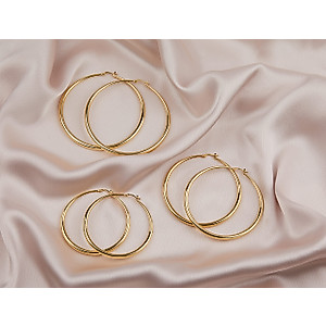 MILLA 14K Gold Hoop Earrings For Women, Silver Hoop Earrings & Rose Gold Earrings with Graduated Curvature (14K Gold Plated/Medium - 2.4 in)